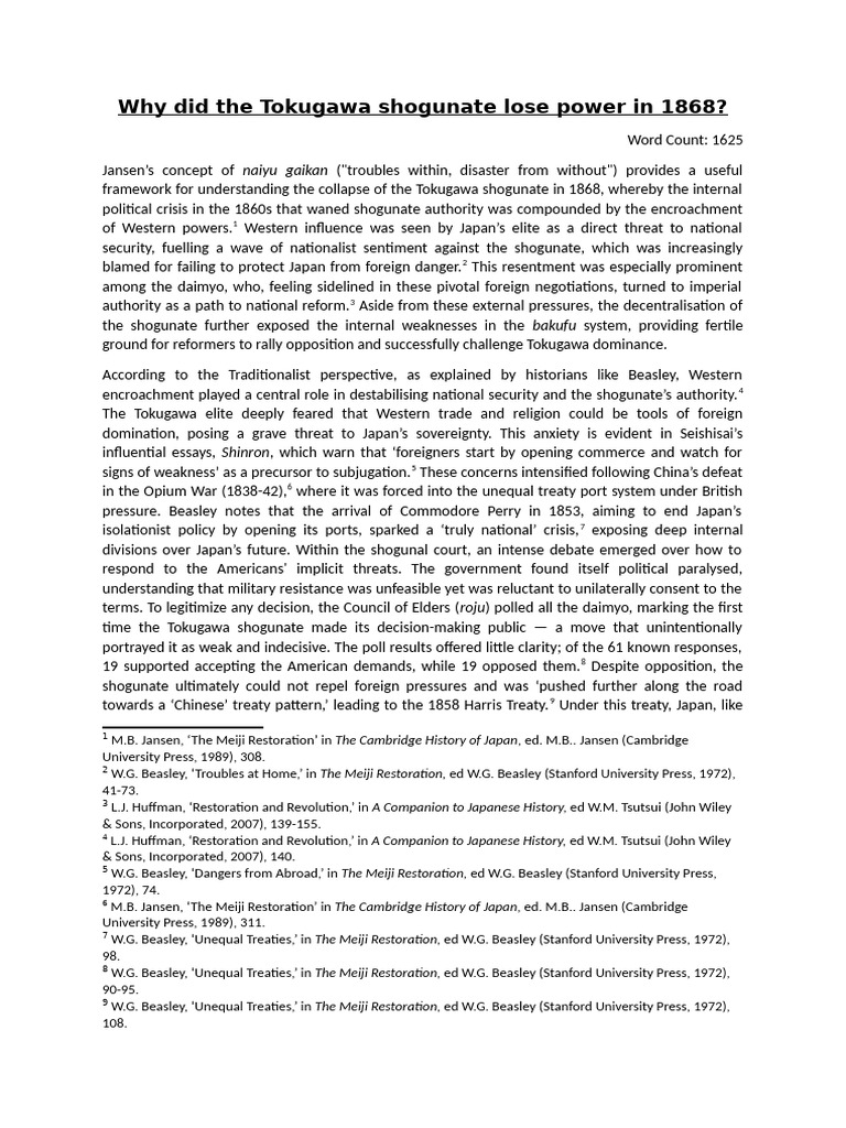 Why did the Tokugawa shogunate lose power in 1868? | PDF | Shogun ...