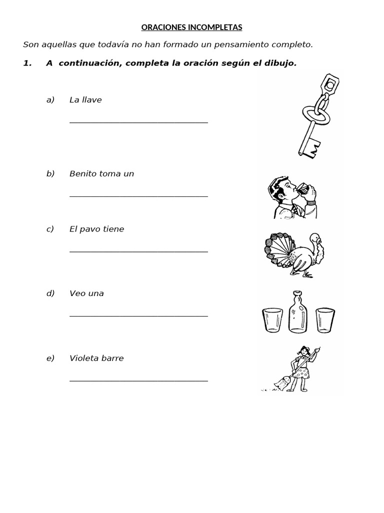 ORACIONES INCOMPLETAS Raz. Verbal | PDF