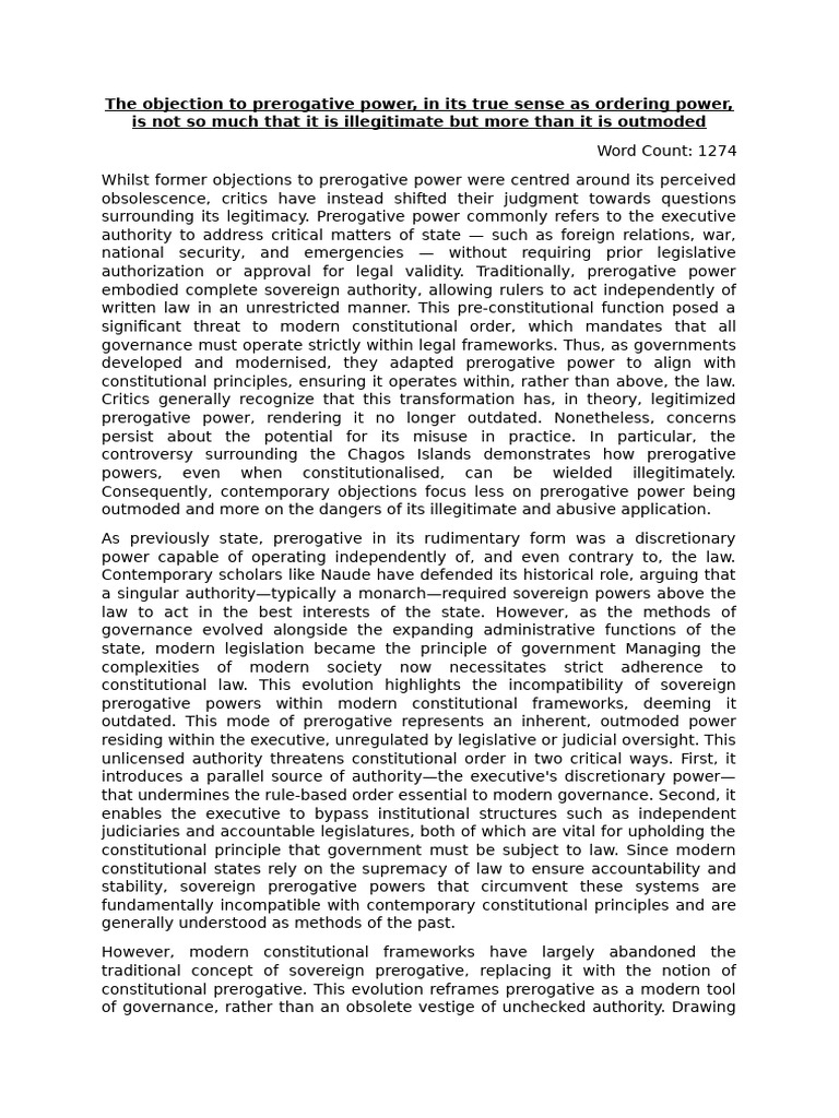 Prerogative Power: Legitimacy vs. Abuse | PDF | Justice | Crime & Violence