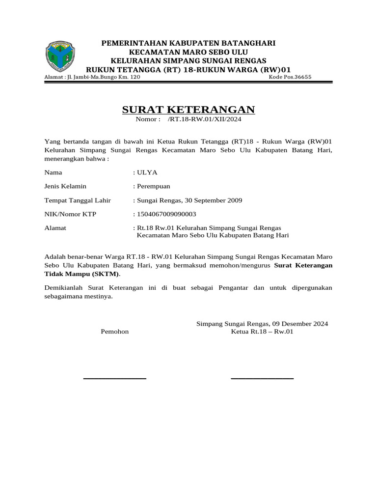 SURAT KETERANGAN DARI RT | PDF