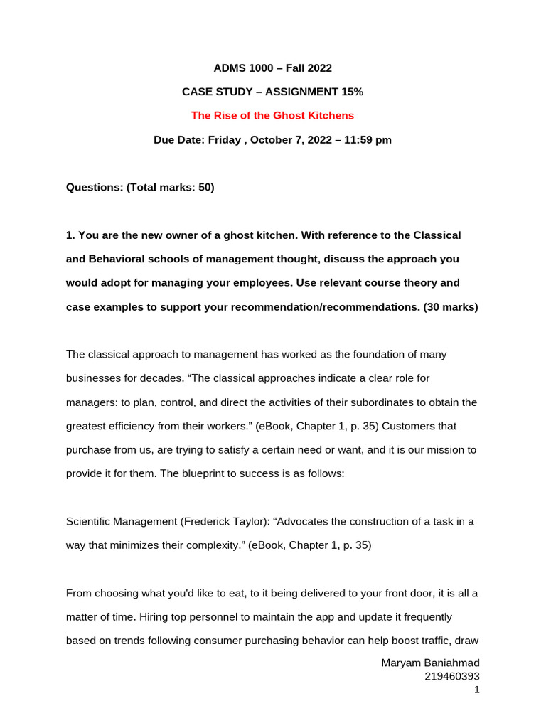 The Rise of The Ghost Kitchens Case Study | PDF | Employment | Economies