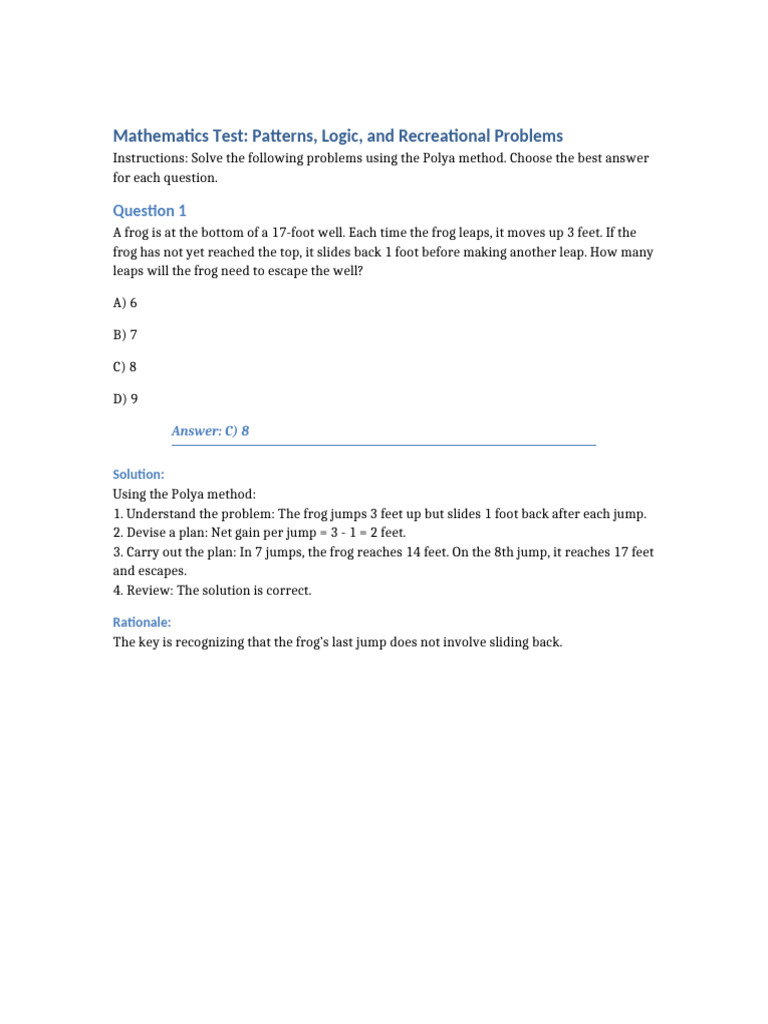 Math Test Patterns Logic | PDF