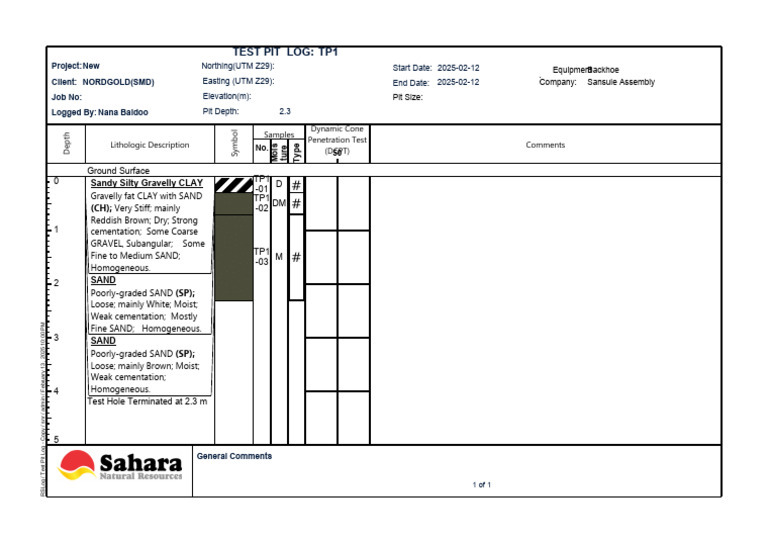 Test Pit Log: Tp1: Northing (UTM Z29) : Start Date: 2025-02-12 Easting ...