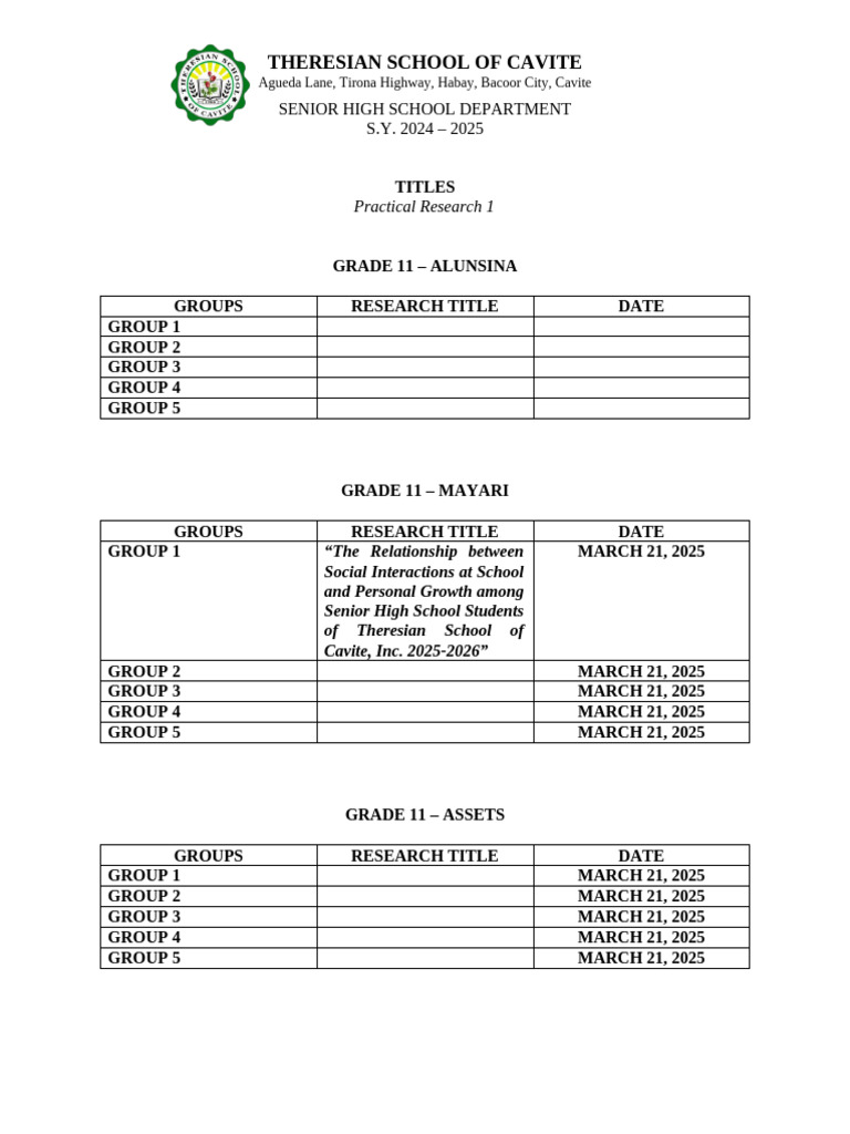 Titles - Grade 11 | PDF