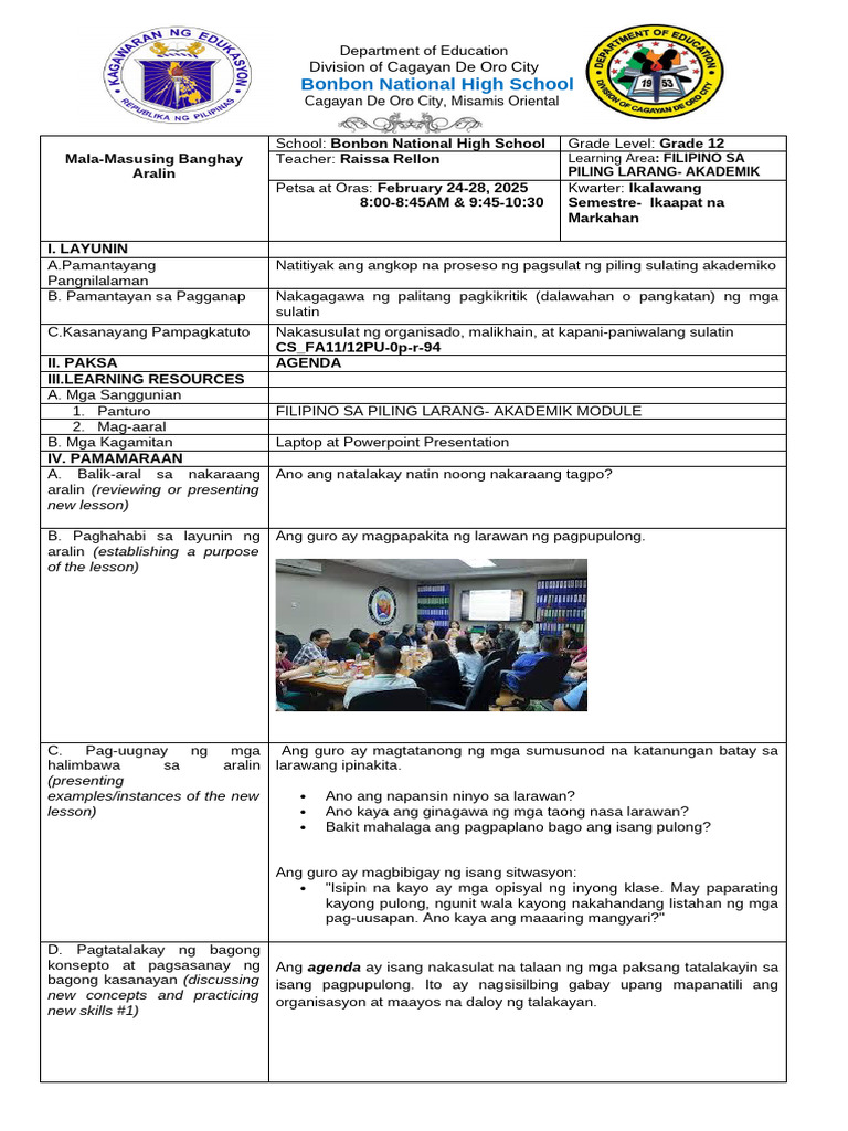 Filipino 12 Agenda | PDF