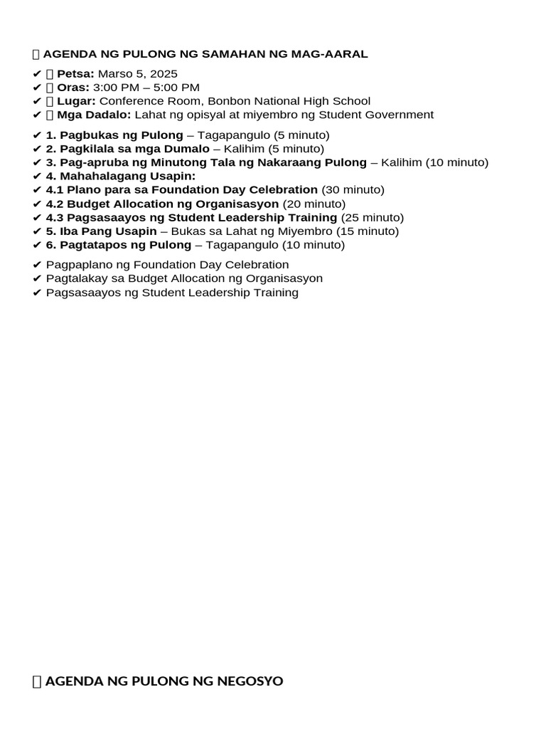 Halimbawa NG Agenda | PDF