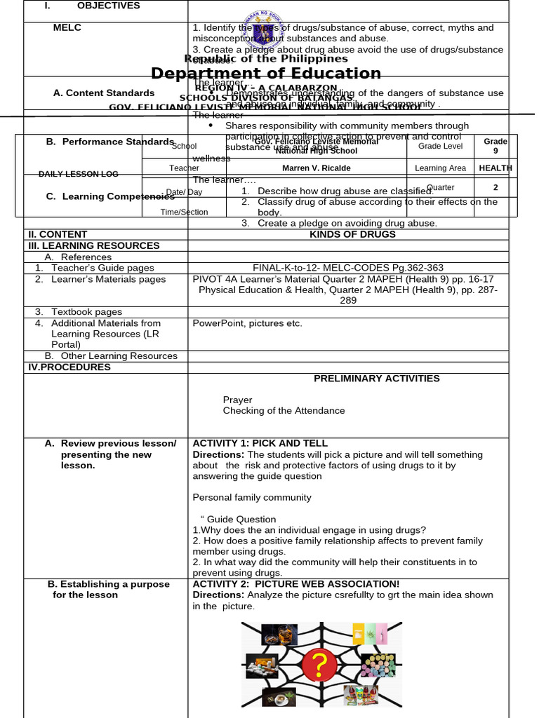 Drug of Abuse Lesson Plan | PDF | Learning | Substance Abuse