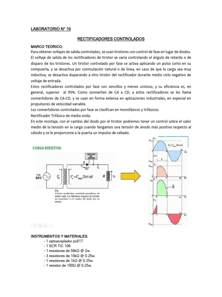Laboratorio #10 Rectificadores Controlados | PDF | Rectificador | Resistor