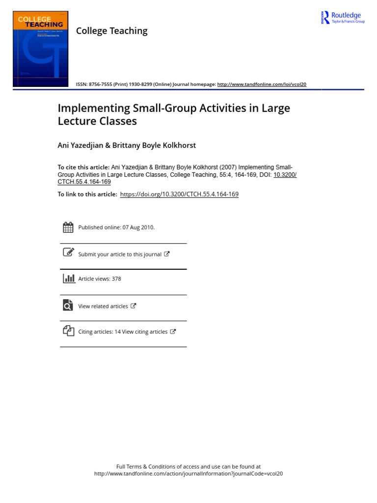 Implementing Small Group Activities in Large Lecture Classes | PDF ...