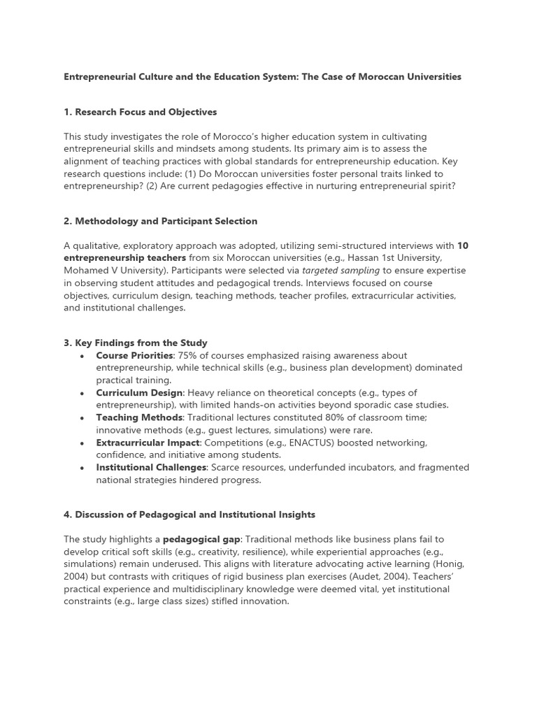 Structured Summary of The Study | PDF | Pedagogy | Entrepreneurship
