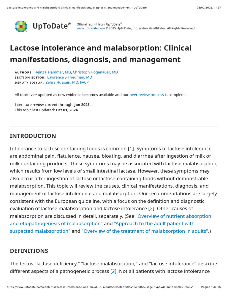 Lactose Intolerance and Malabsorption: Clinical Manifestations, Diagnosis, and Management ...