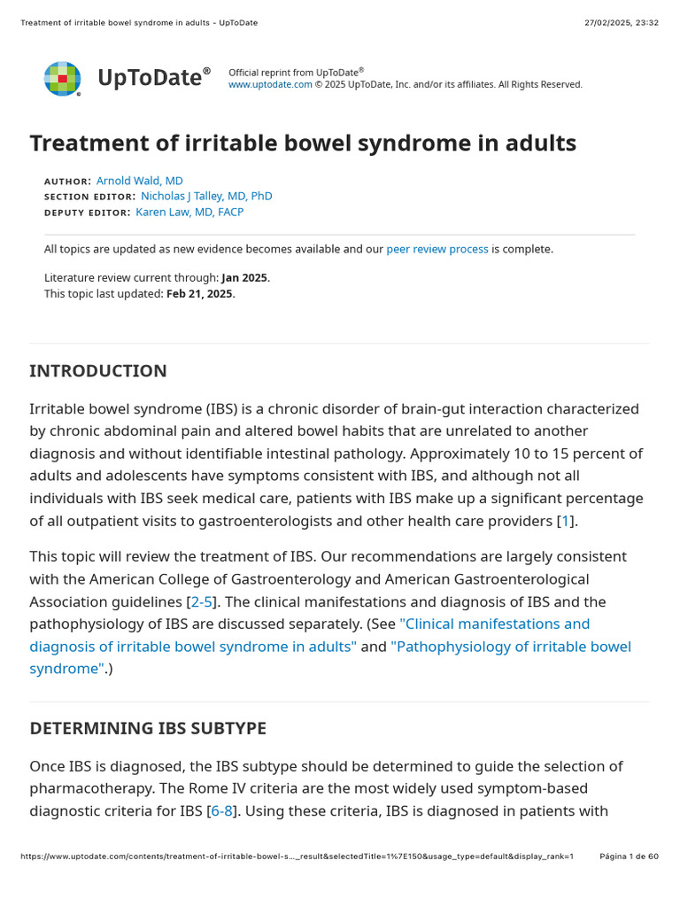 Treatment of Irritable Bowel Syndrome in Adults - UpToDate | PDF ...