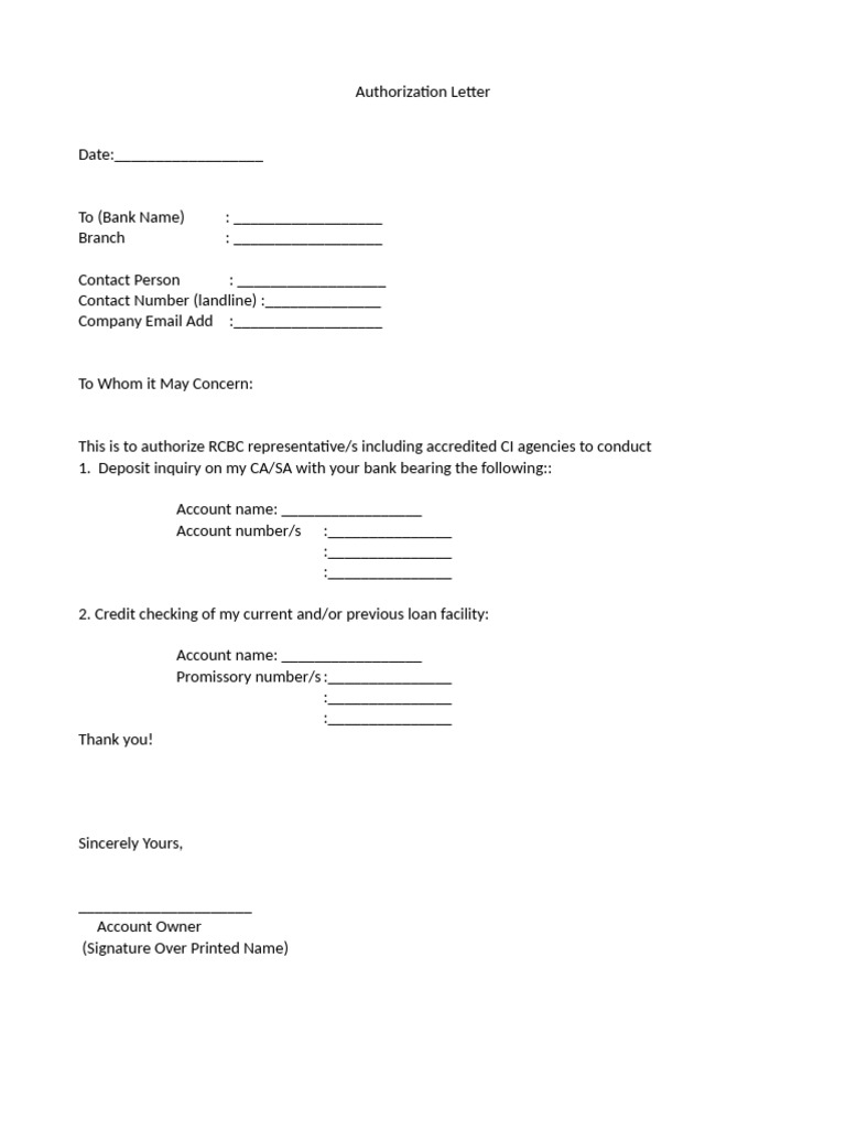 AUTHORIZATION FOR BANK CHECKING - REVISED (1) - RCBC | PDF