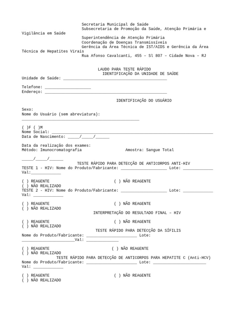 Laudo para Testes Rapidos | PDF | Hepatite B | Hepatite