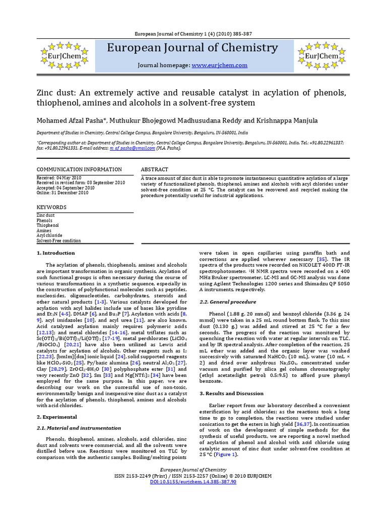 Zinc Dust Catalyzed Acylation of Phenols | PDF | Ester | Chemical Reactions