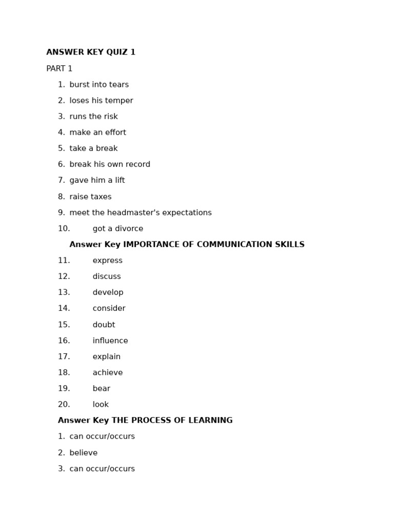 Answer Key Quiz 1 | PDF
