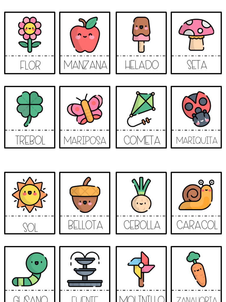Tarjetas de Vocabulario de Primavera, Color y ByN | PDF