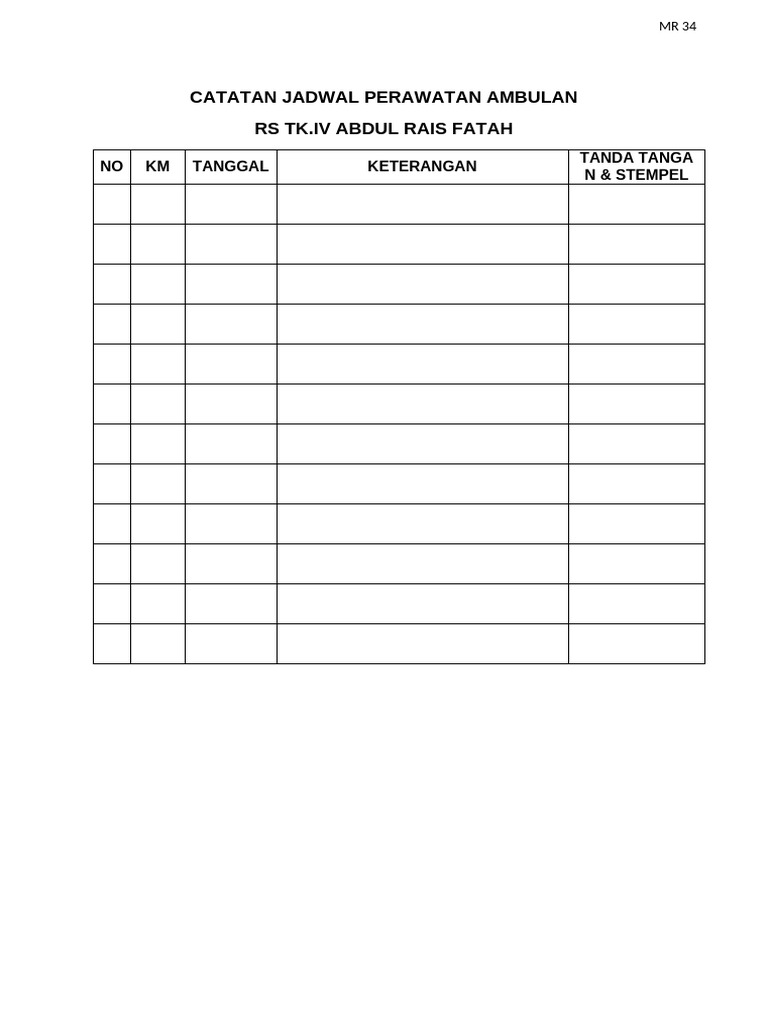 Form Perawatan Ambulan | PDF