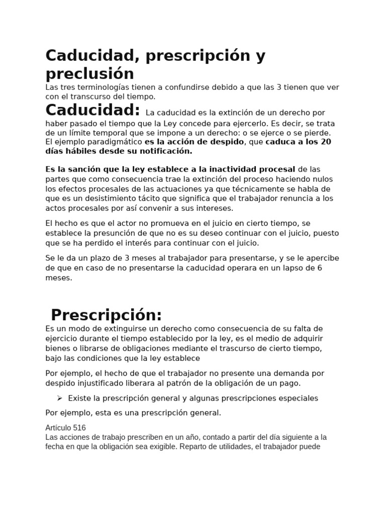 Caducidad, Prescripción y Preclusión | PDF | Estatuto de limitaciones | Estoppel colateral
