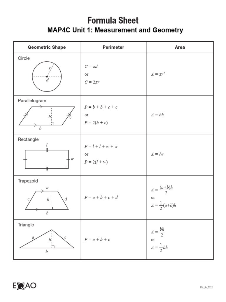 Measurement and Geometry Formula Sheet | PDF | Area | Rectangle