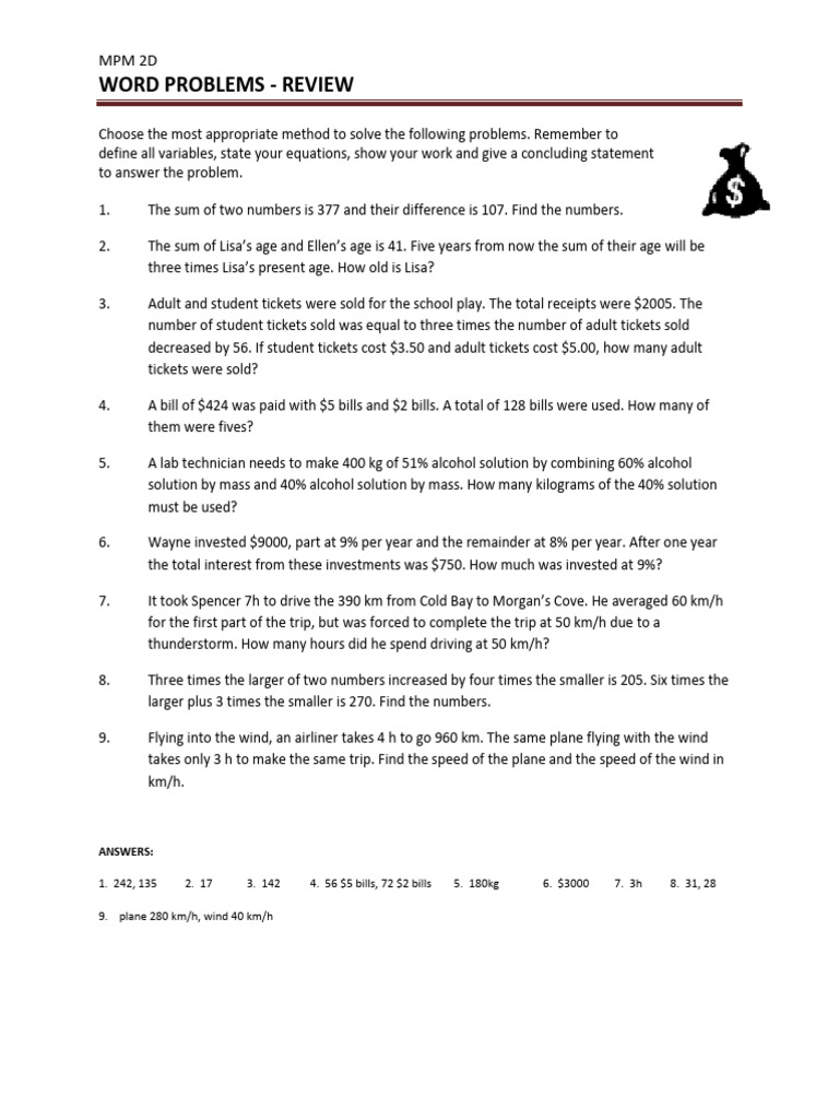 11 Word Problem Review2 | PDF