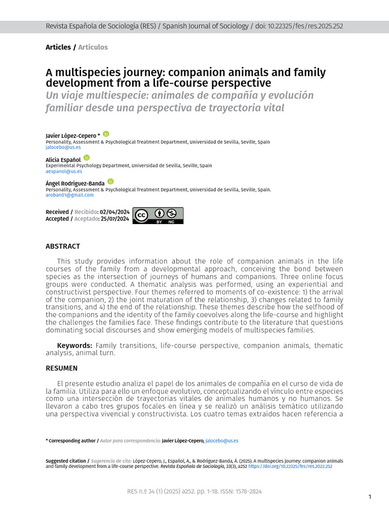 Multispecies Families: Companion Animals' Role | PDF