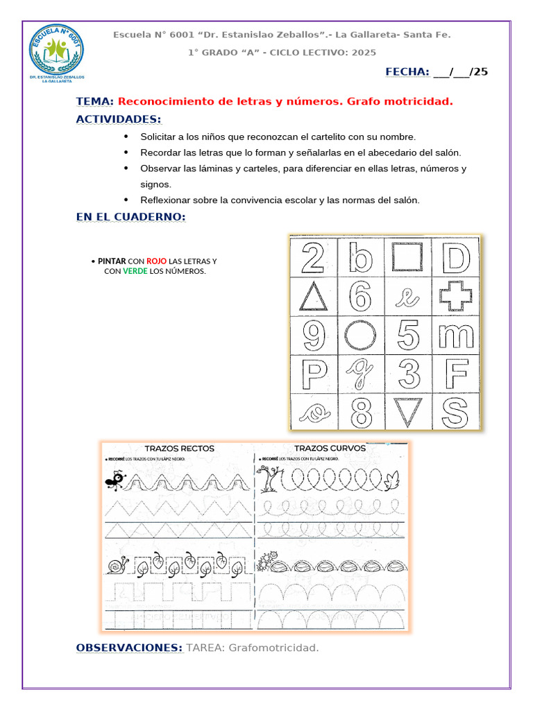 Reonocimiento Letras y Numeros. Grafomotricidad | PDF