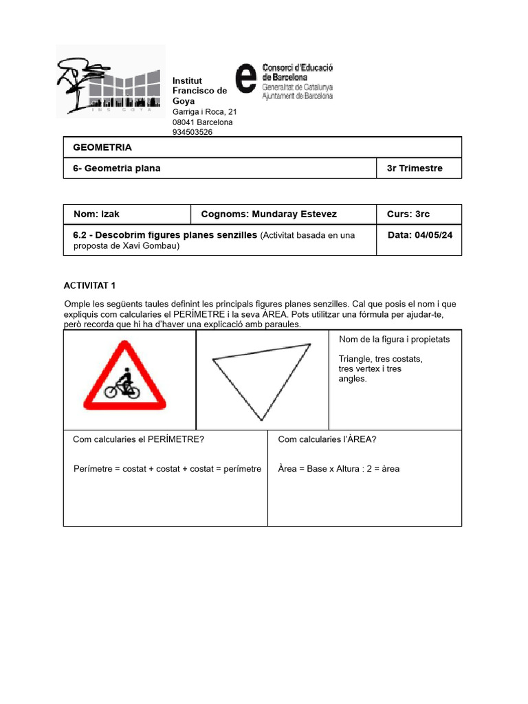 Izak Mundaray - Fitxa 6 - 6.2 - Descobrim Les Figures Planes Senzilles | PDF