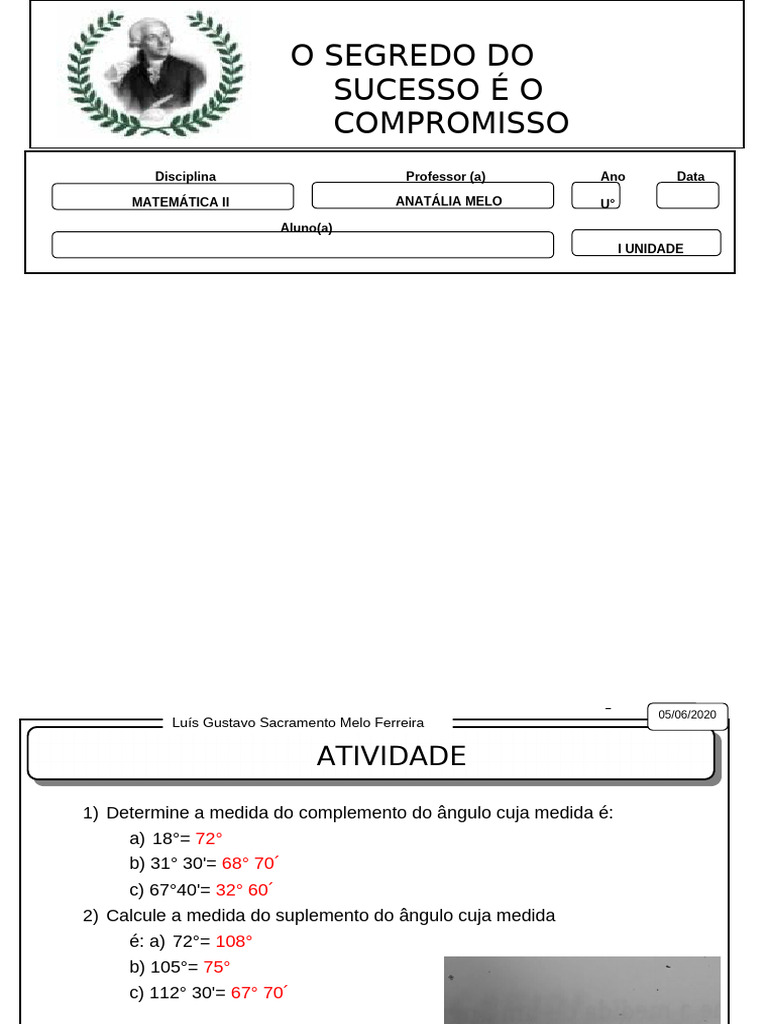 Cálculo De Ângulos Complemento E Suplemento Pdf