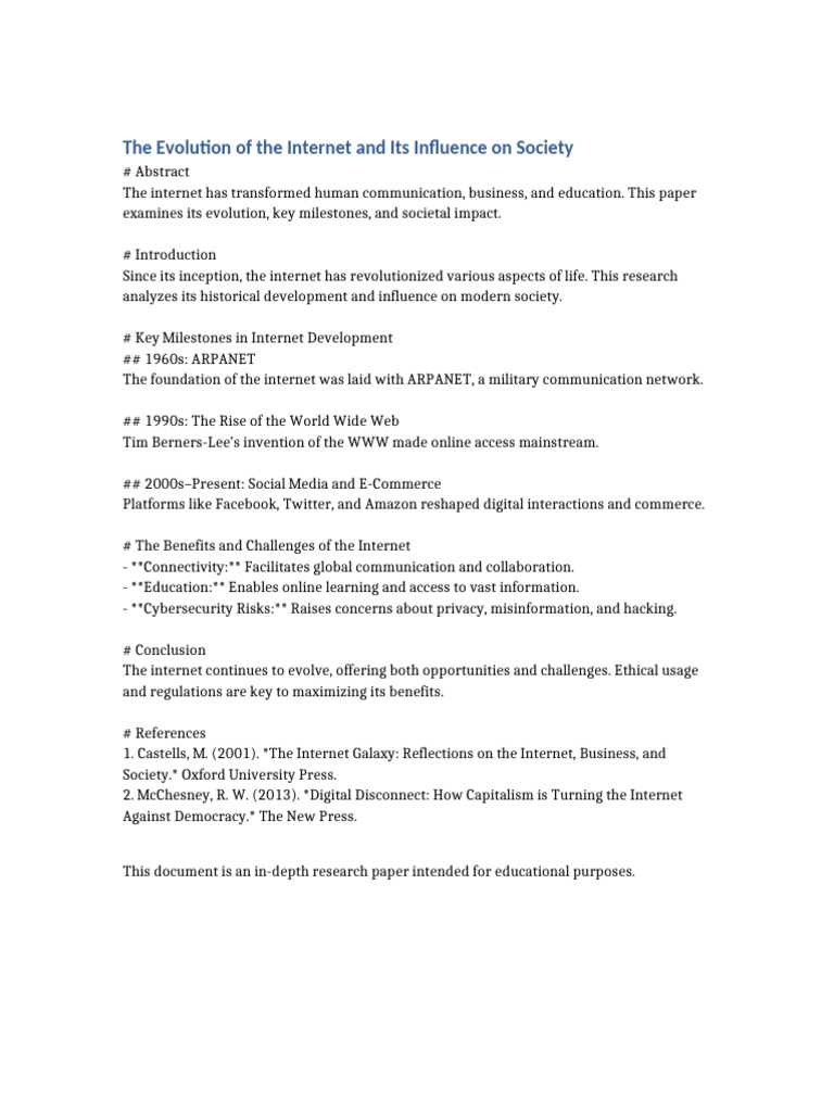 The Evolution of The Internet and Its Influence On Society | PDF