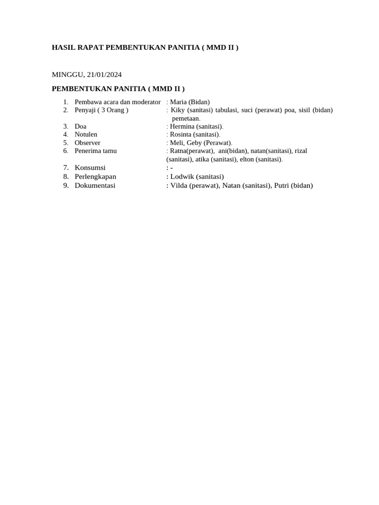 Hasil Rapat Pembentukan Panitia MMD II Fix | PDF