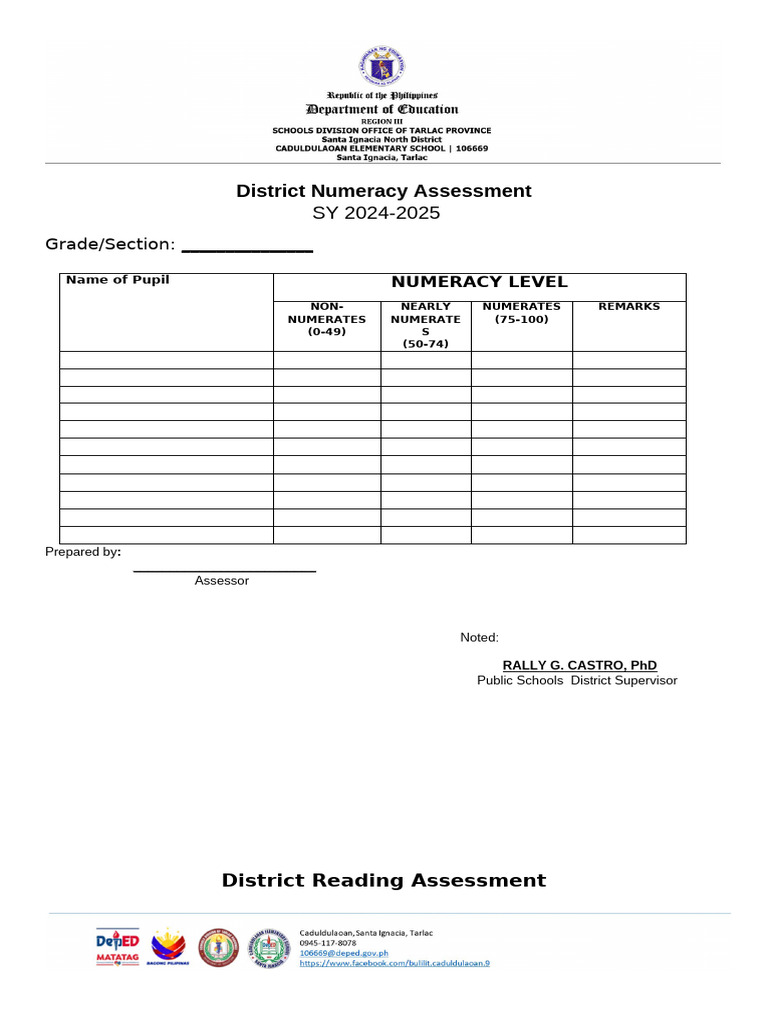 Grade 4 Numeracy and Reading Assessment | PDF
