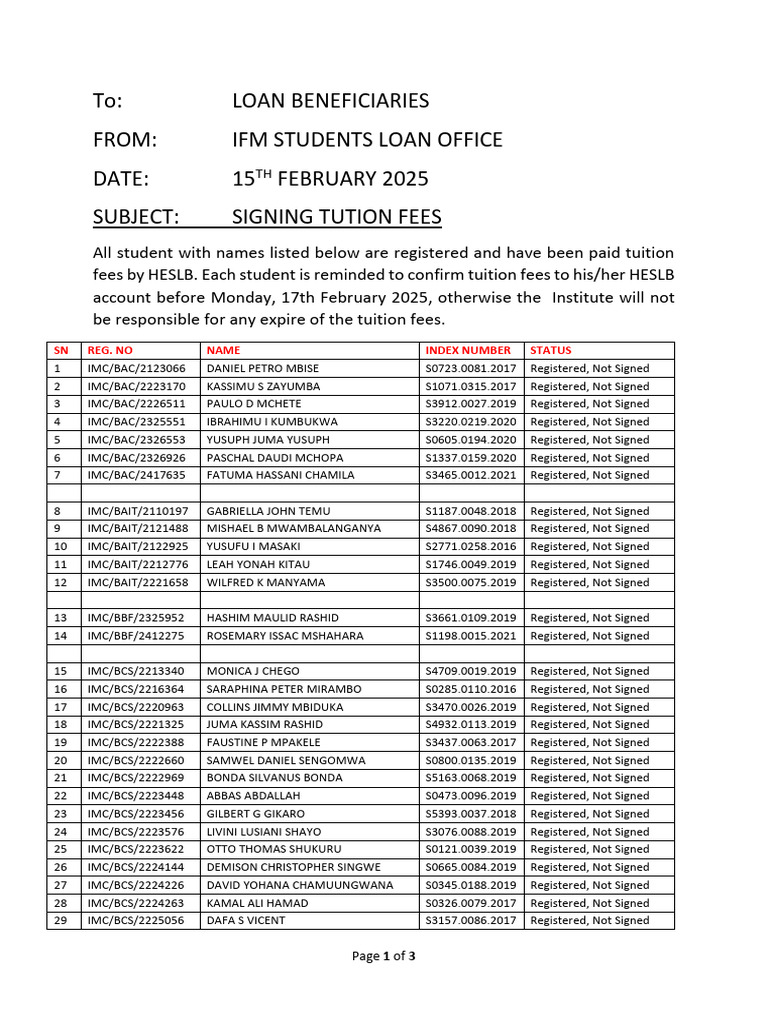 Confirm Tuition Fees by Feb 17, 2025 | PDF | Education Economics ...