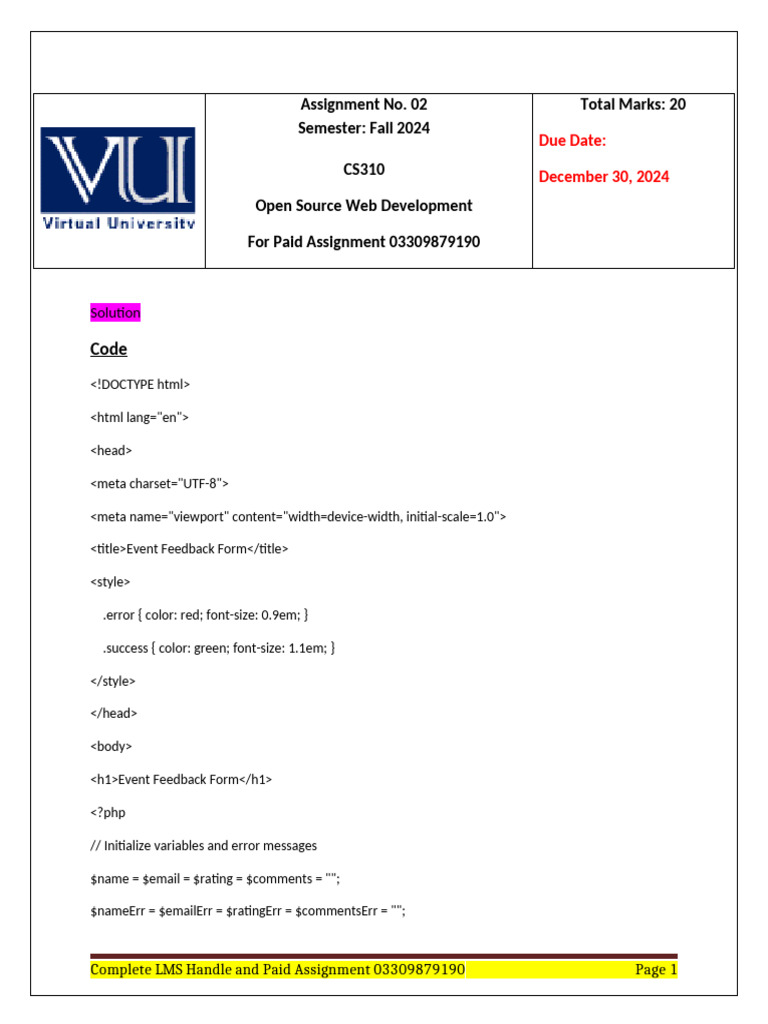 Cs310 Assignment 2 Fall 2024 Correct Solution | PDF | Computer Engineering | Computing