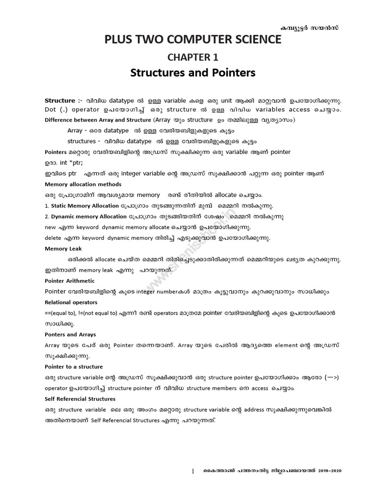 Sheniblog Plus Two Kaithang Comp Science | PDF | Pointer (Computer Programming) | Object ...