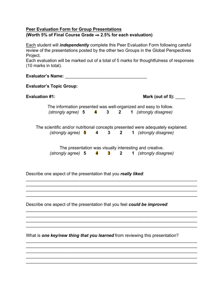 Peer Evaluation Form for Group Presentations | PDF | Cognition