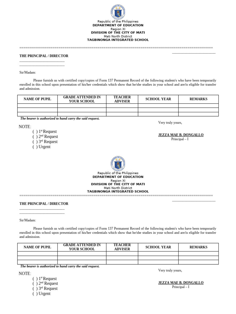 Request Form 137 Short | PDF