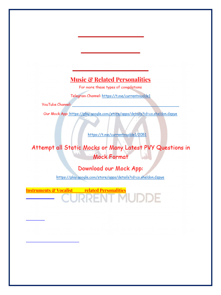 Musical Intruments & Related Personalities Daily Booster 3 | PDF