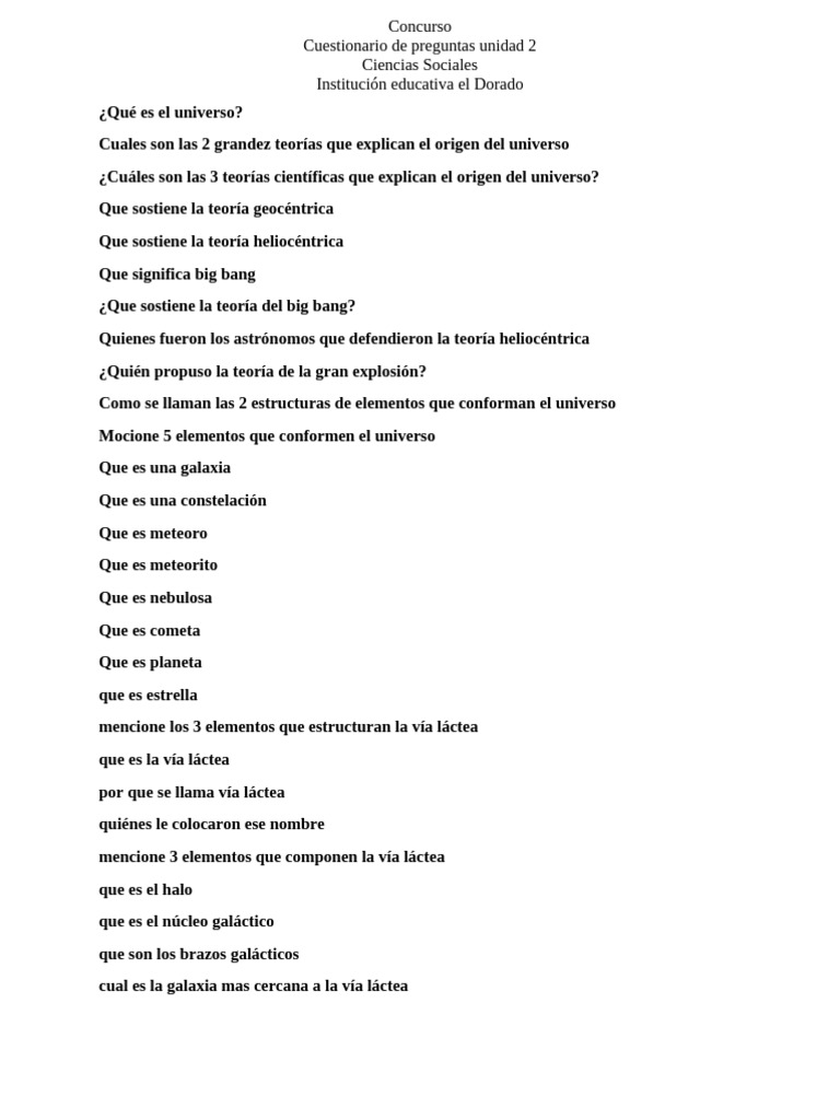 Banco de Preguntas Retroalimentacion | PDF | Tierra | Universo