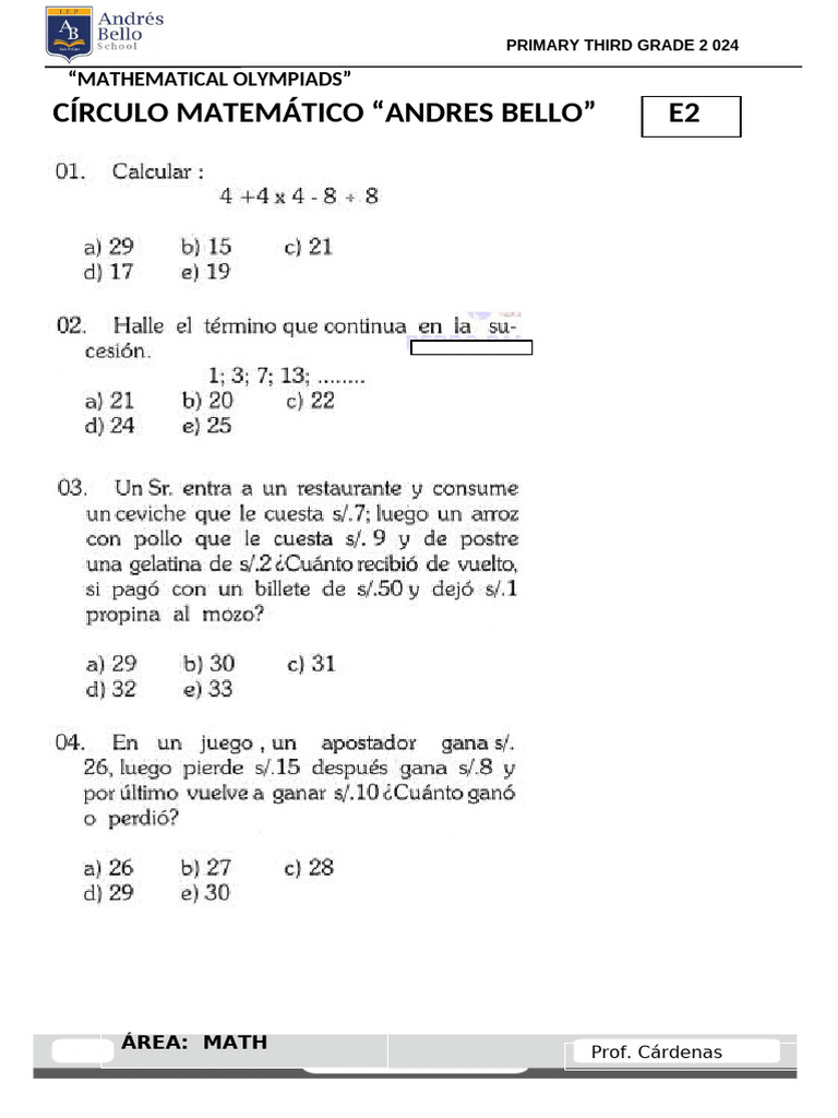3er G Matematica C Rculo Matematico A B Ficha 3 E2 | PDF