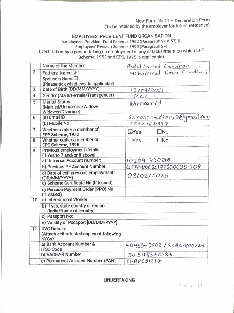 EPFO Declaration | PDF