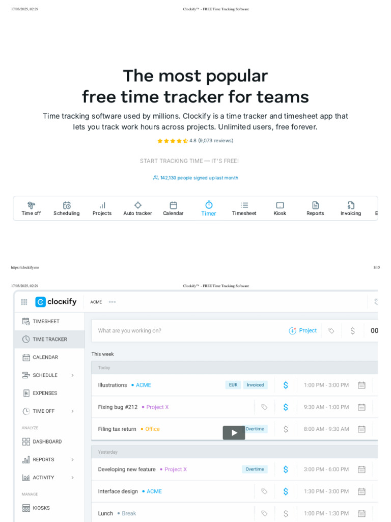Clockify™ - FREE Time Tracking Software | PDF | Mobile App | Smartphone