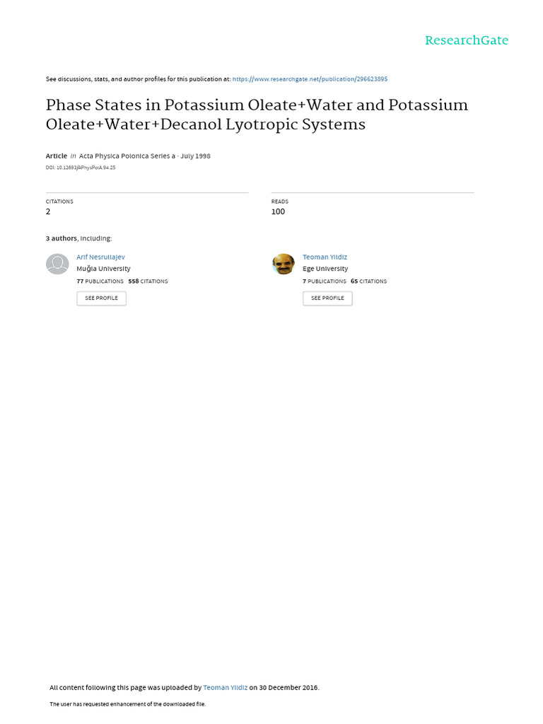 Phase States in Potassium OleateWater and Potassiu | PDF | Liquid ...