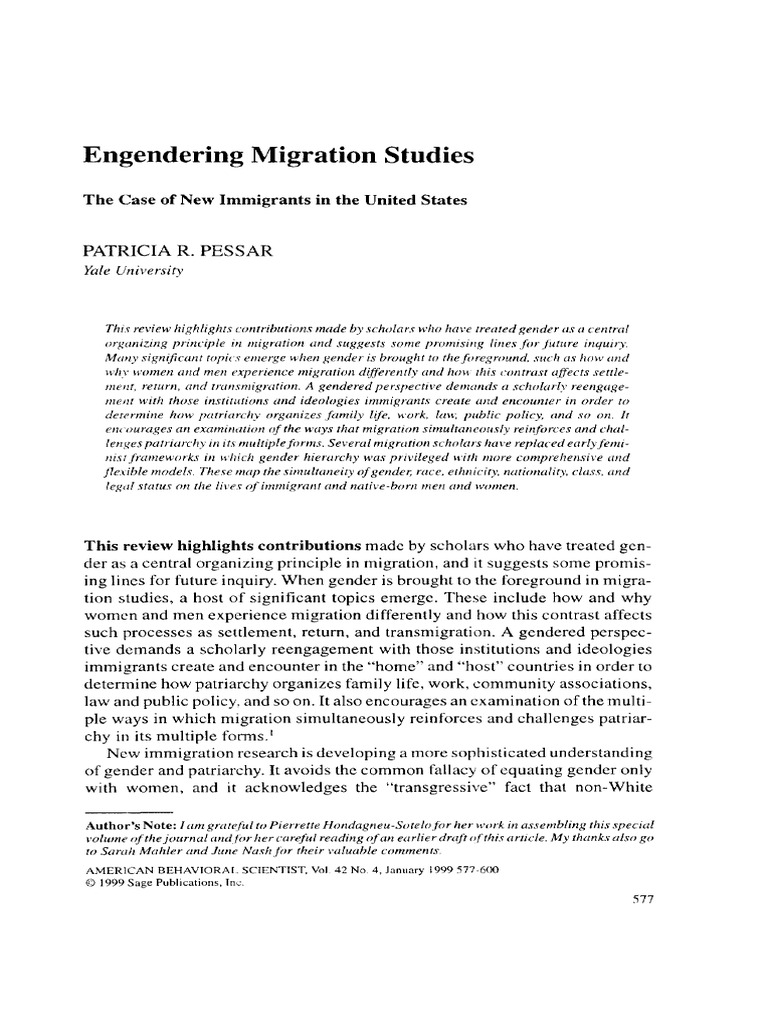 Engendering Migration Studies Pessar.1999-1 | PDF | Copyright | Freedom ...
