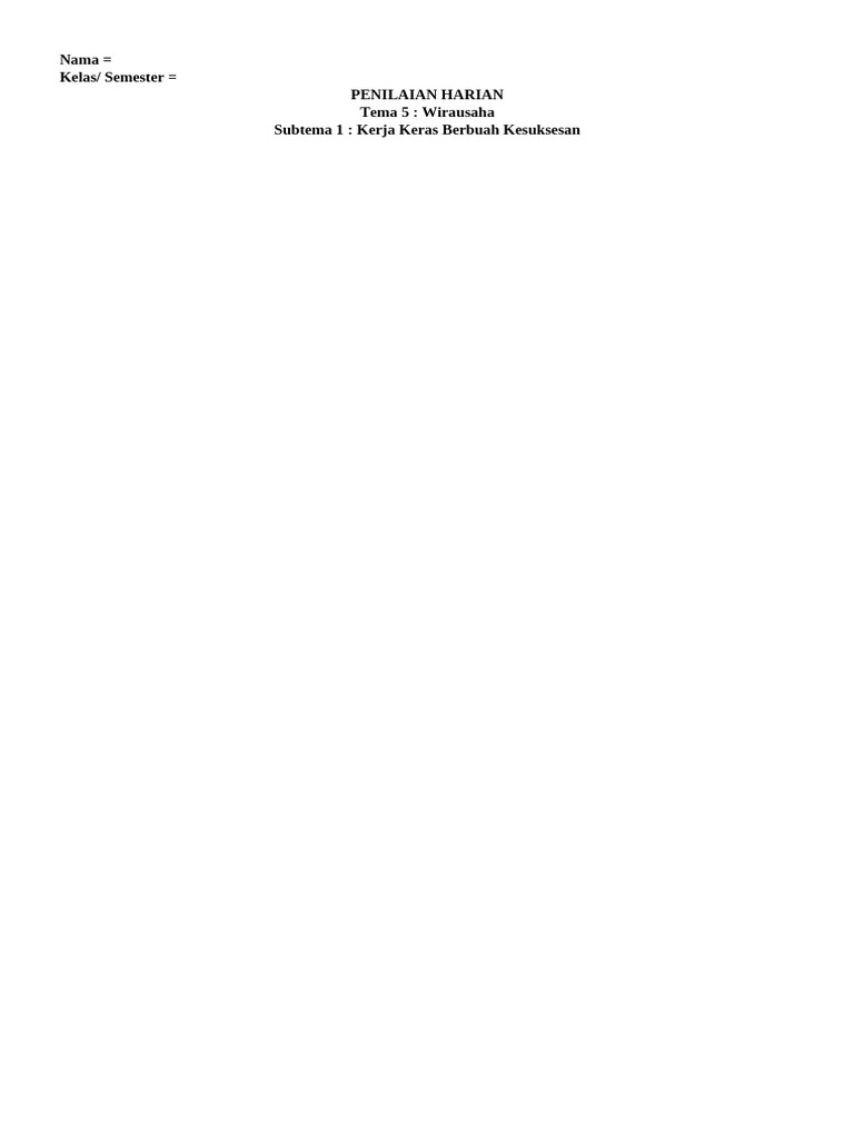 Penilaian Harian Tema 5 ST 1 | PDF