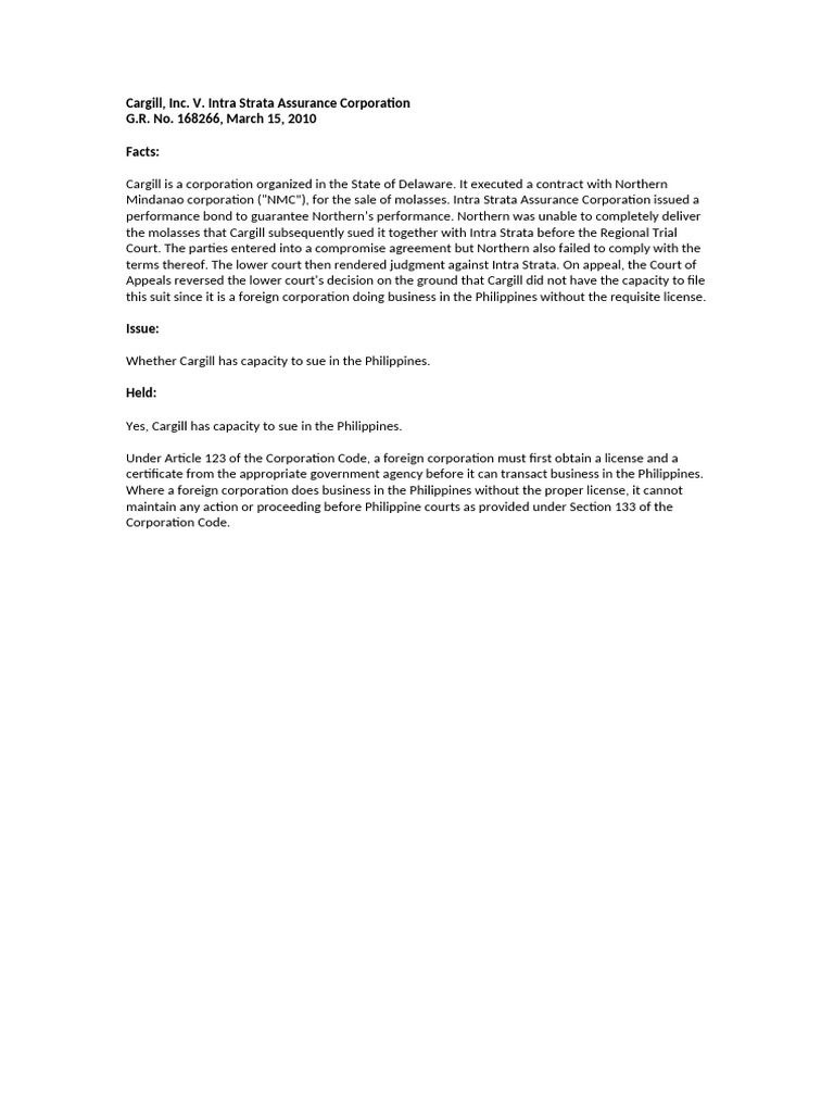 Cargill, Inc. V. Intra Strata Assurance Corporation | PDF