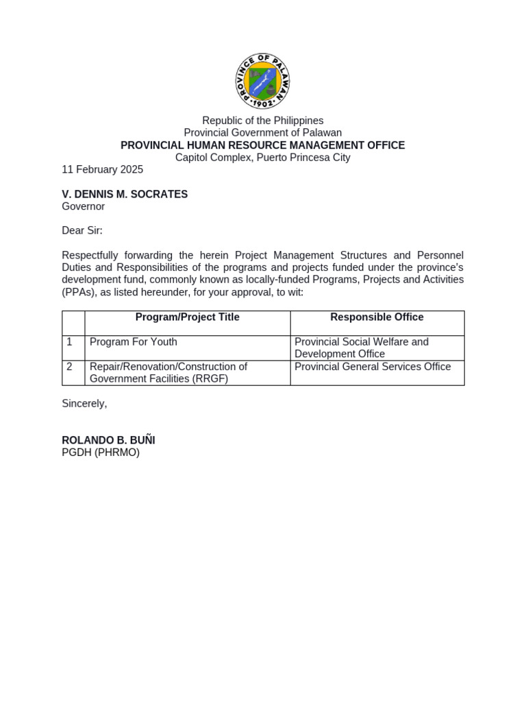 Transmittal To Gov - Project Management Structure - OG | PDF