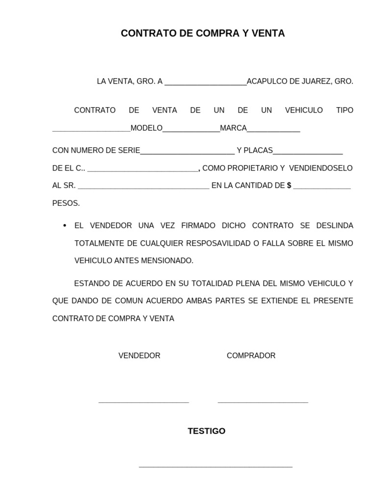 CONTRATO DE COMPRA Y VENTA DE CARRO | PDF