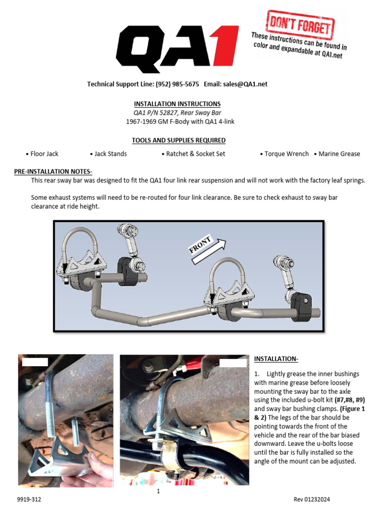 QA1 Rear Sway Bar Instructions | PDF | Legal Liability | Land Vehicles