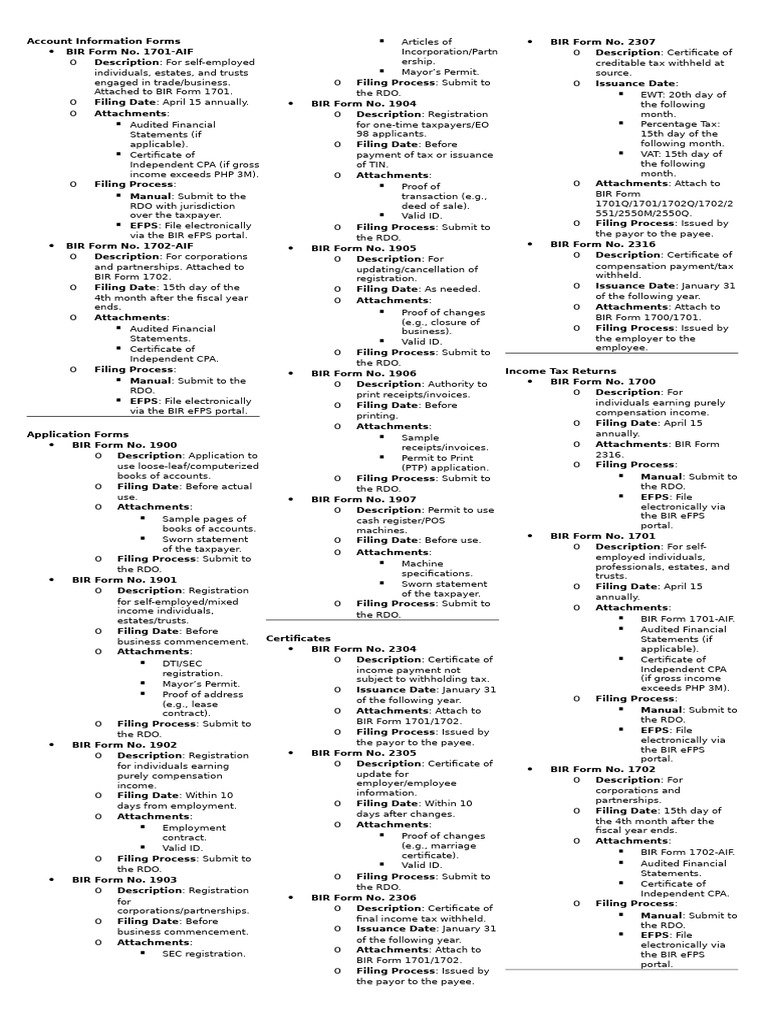 BIR Account Information Forms Guide | PDF | Taxes | Payments
